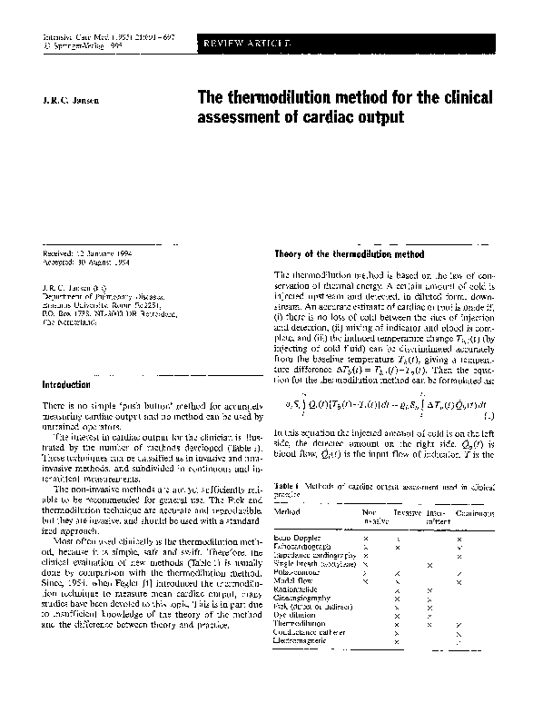 (PDF) The thermodilution method for the clinical assessment of cardiac ...