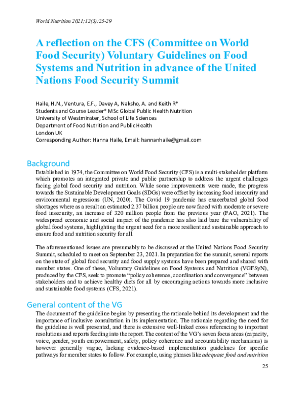 (PDF) A reflection on the CFS (Committee on World Food Security ...
