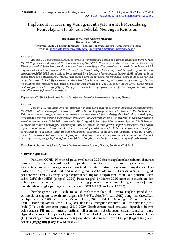 (PDF) Implementasi Learning Management System untuk Mendukung Pembelajaran Jarak Jauh Sekolah ...