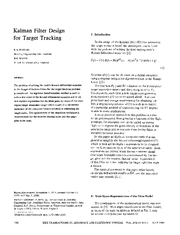 (PDF) Kalman filter design for target tracking