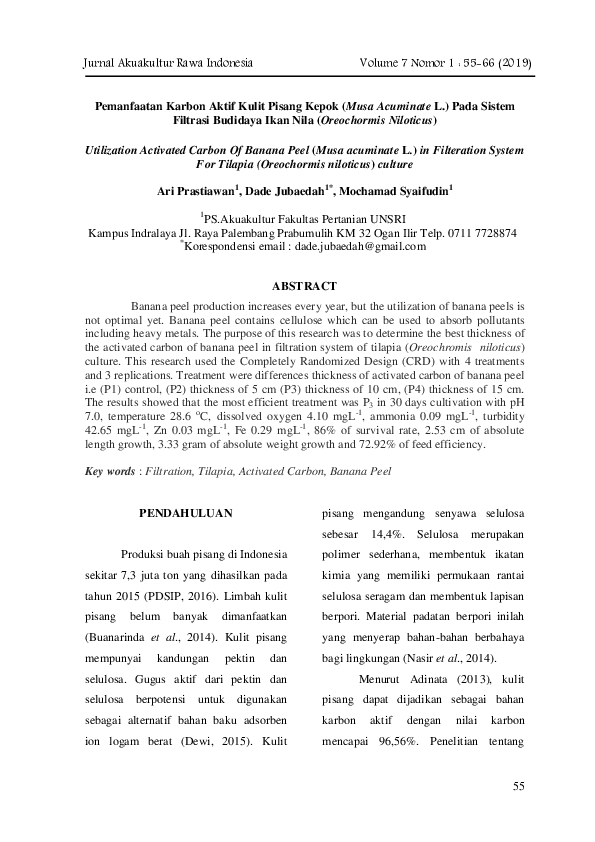 (PDF) Pemanfaatan Karbon Aktif Kulit Pisang Kepok (Musa Acuminate L ...