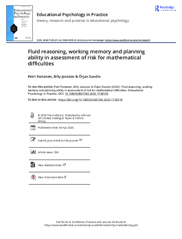 (PDF) Fluid reasoning, working memory and planning ability in ...