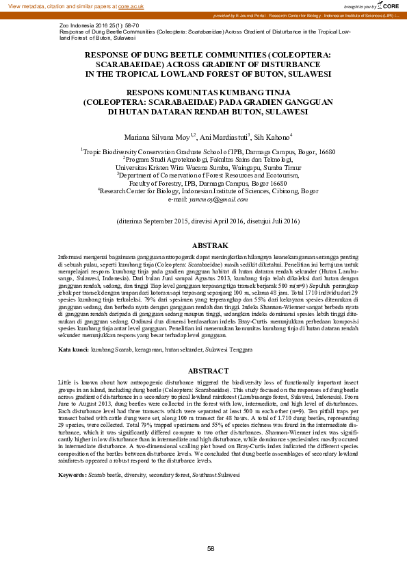 (PDF) Response of Dung Beetle Communities (Coleoptera: Scarabaeidae ...