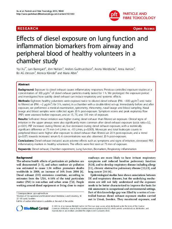 (PDF) Effects of diesel exposure on lung function and inflammation ...