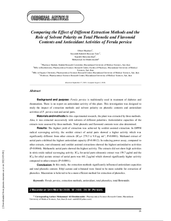 (PDF) Comparing the Effect of Different Extraction Methods and the Role of Solvent Polarity on ...