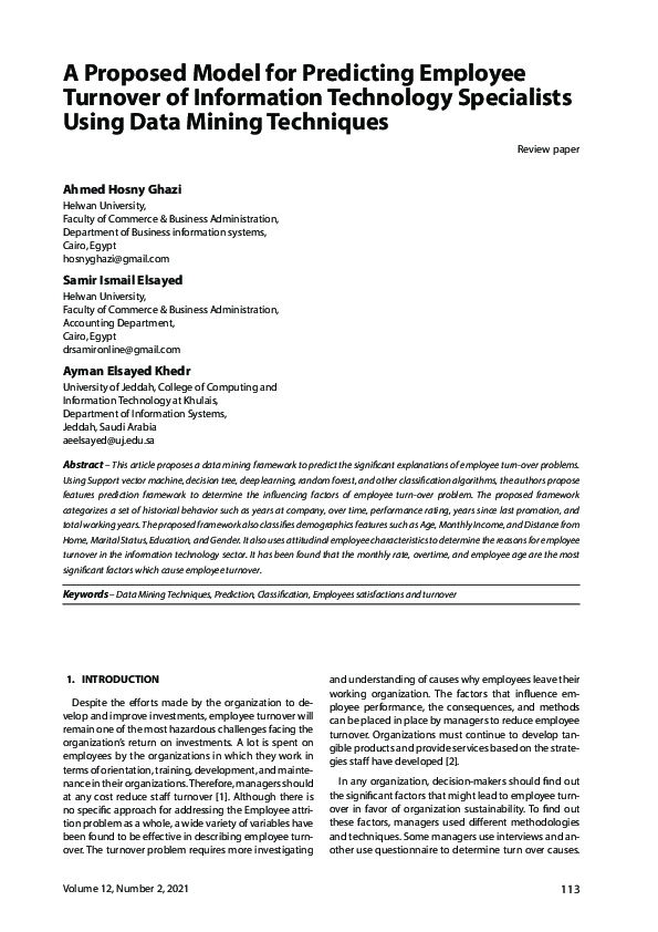 (PDF) A Proposed Model for Predicting Employee Turnover of Information Technology Specialists ...