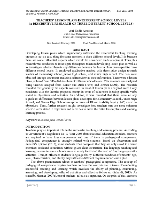 (PDF) Teachers’ Lesson Plans in Different School Levels (A Descriptive ...