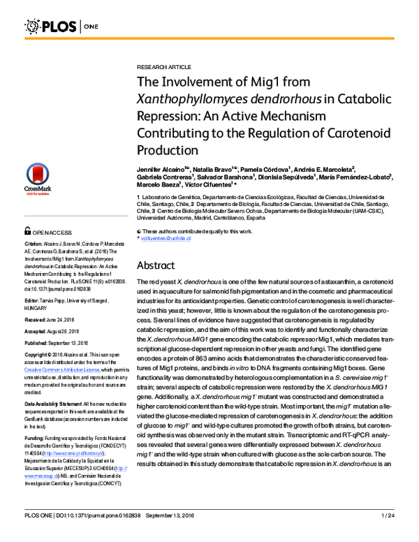 (PDF) The Involvement of Mig1 from Xanthophyllomyces dendrorhous in ...