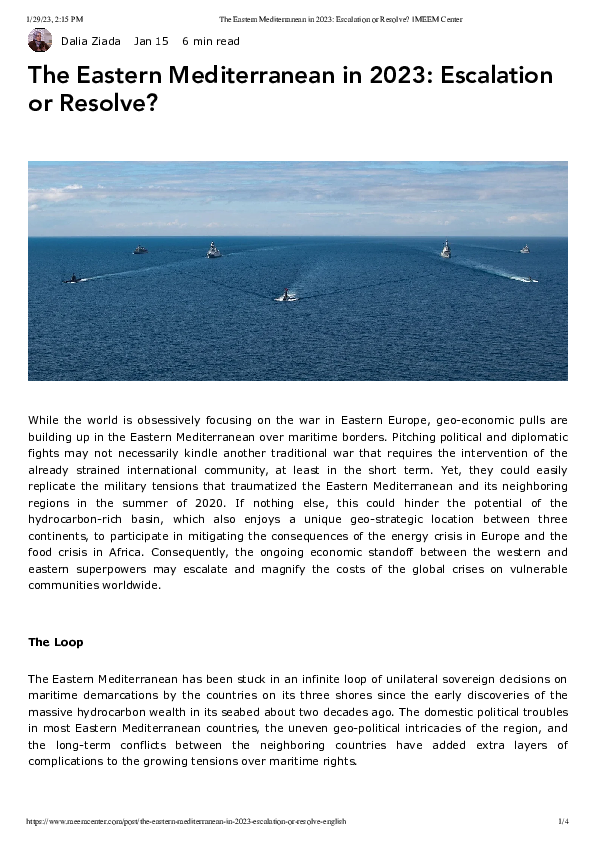(PDF) The Eastern Mediterranean in 2023 Escalation or Resolve MEEM Center