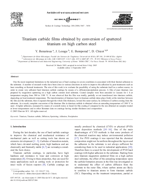 (PDF) Titanium carbide films obtained by conversion of sputtered ...