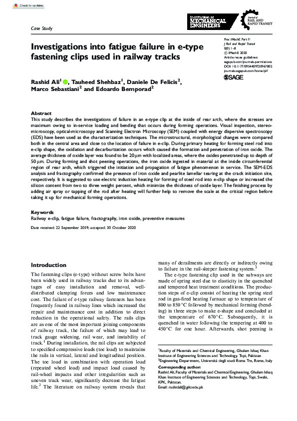 (PDF) Investigations into fatigue failure in e-type fastening clips ...