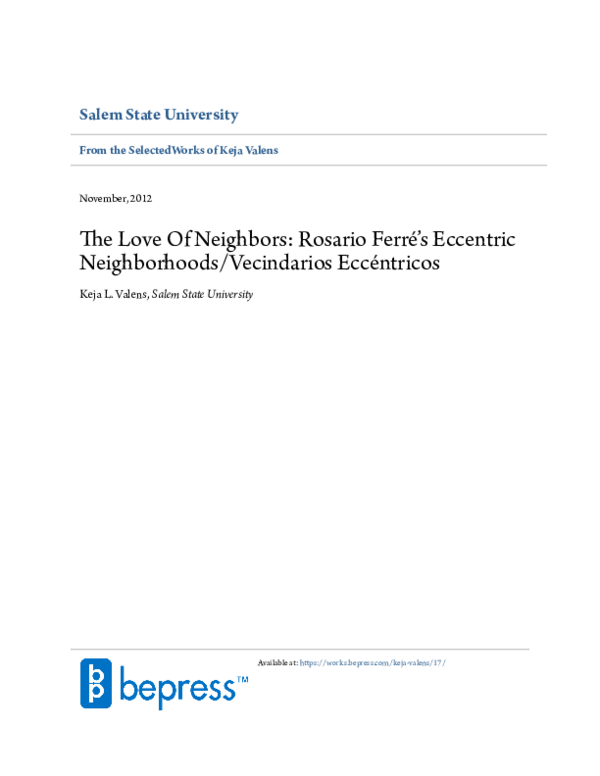 (PDF) The Love of Neighbors: Rosario Ferre's Eccentric Neighborhoods ...