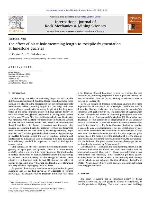 (PDF) The effect of blast hole stemming length to rockpile fragmentation at limestone quarries