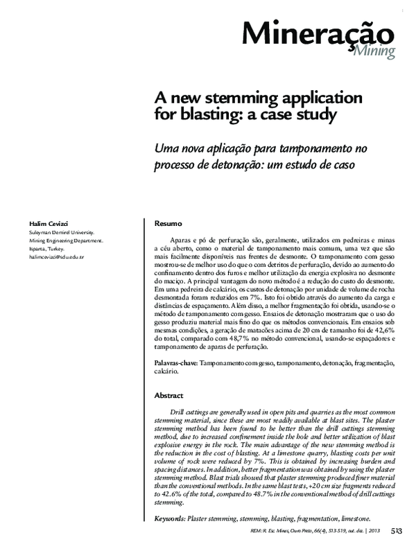 (PDF) A new stemming application for blasting: a case study