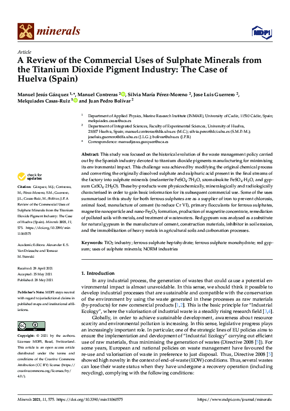(PDF) A Review of the Commercial Uses of Sulphate Minerals from the ...