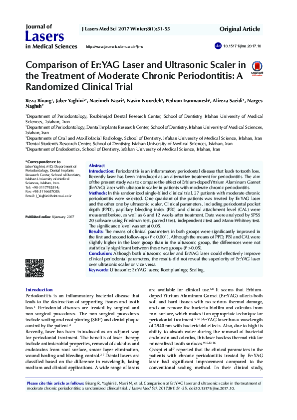 (PDF) Comparison of Er:YAG Laser and Ultrasonic Scaler in the Treatment ...