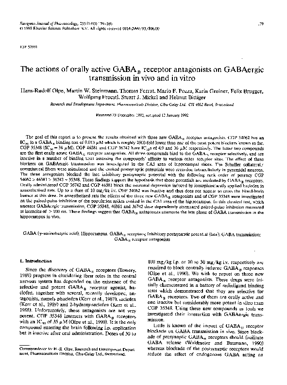 (PDF) The actions of orally active GABAB receptor antagonists on ...