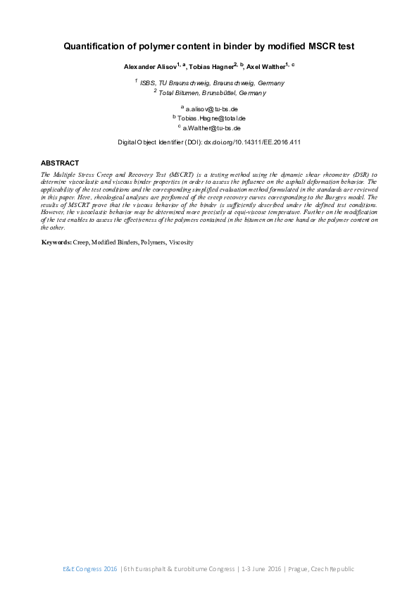 (PDF) Quantification of polymer content in binder by modified MSCR test