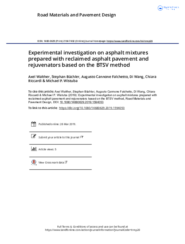 (PDF) Experimental investigation on asphalt mixtures prepared with reclaimed asphalt pavement ...