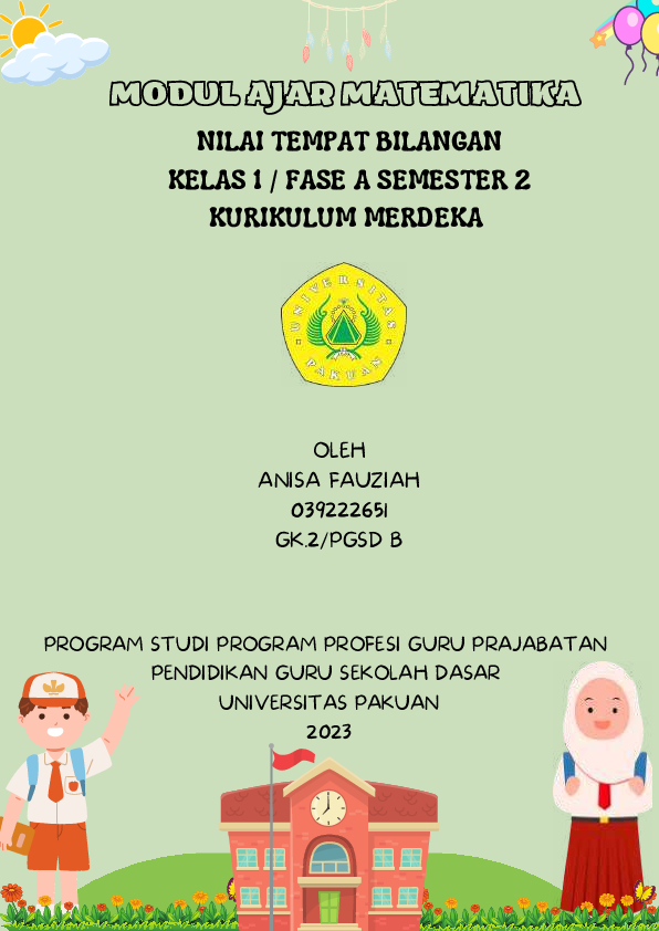 (PDF) MODUL AJAR MATEMATIKA NILAI TEMPAT BILANGAN KELAS 1 / FASE A SEMESTER 2 KURIKULUM MERDEKA