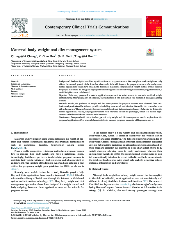 (PDF) Maternal body weight and diet management system
