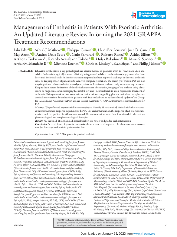 (PDF) Management of Enthesitis in Patients With Psoriatic Arthritis: An ...