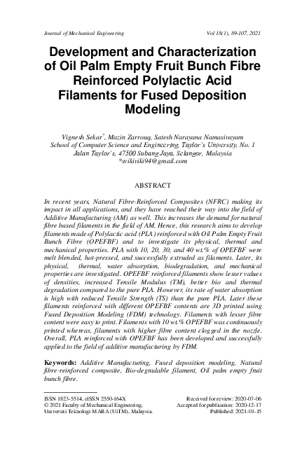 (PDF) Development and characterization of oil palm empty fruit bunch fibre reinforced polylactic ...