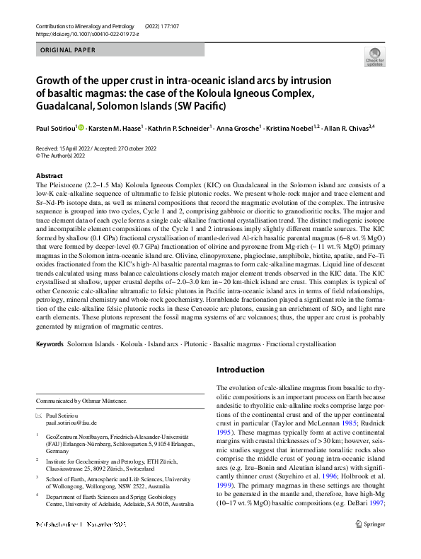 (PDF) Growth of the upper crust in intra-oceanic island arcs by intrusion of basaltic magmas ...