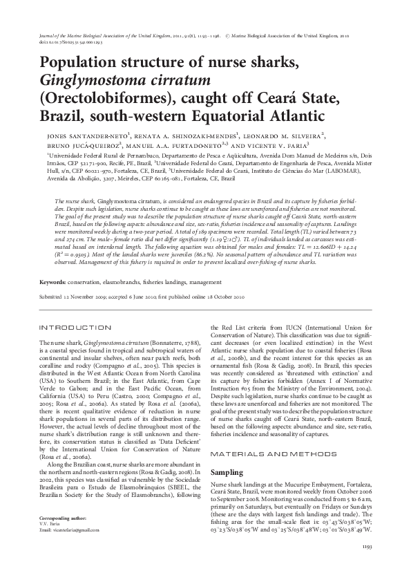 (PDF) Population structure of nurse sharks, Ginglymostoma cirratum ...
