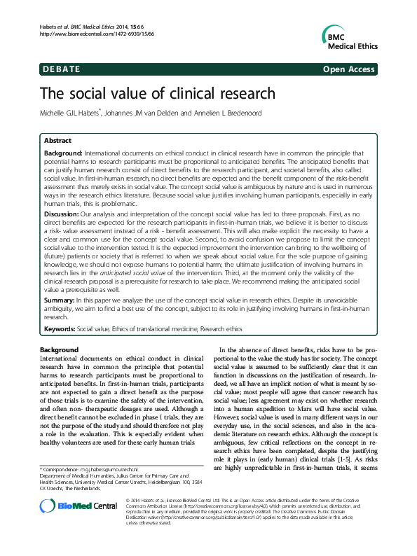 (PDF) The social value of clinical research