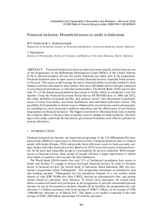 (PDF) Financial inclusion: Household access to credit in Indonesia