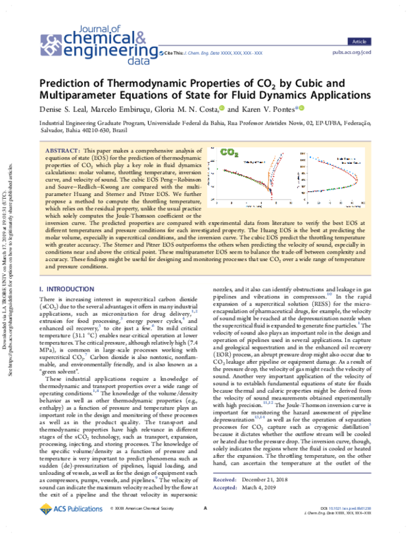 (PDF) Prediction of Thermodynamic Properties of CO2 by Cubic and Multiparameter Equations of ...