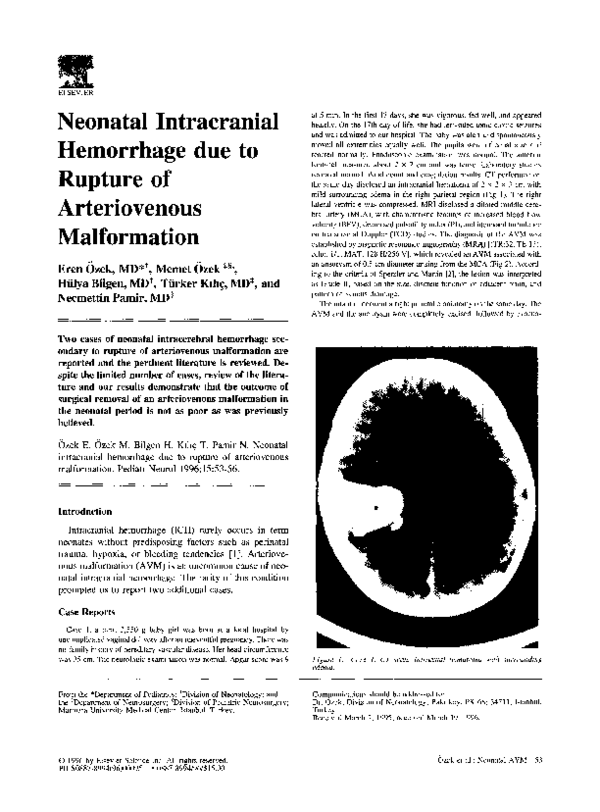 (PDF) Neonatal intracranial hemorrhage due to rupture of arteriovenous ...