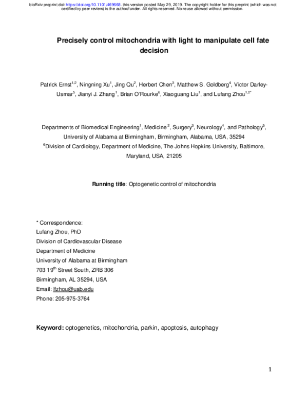 (PDF) Precisely control mitochondria with light to manipulate cell fate decision