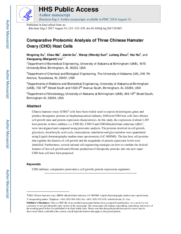 Pdf Comparative Proteomic Analysis Of Three Chinese Hamster Ovary