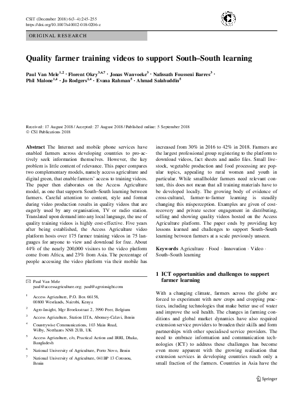 (PDF) Quality farmer training videos to support South–South learning