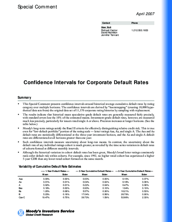 (PDF) Confidence Intervals for Corporate Default Rates
