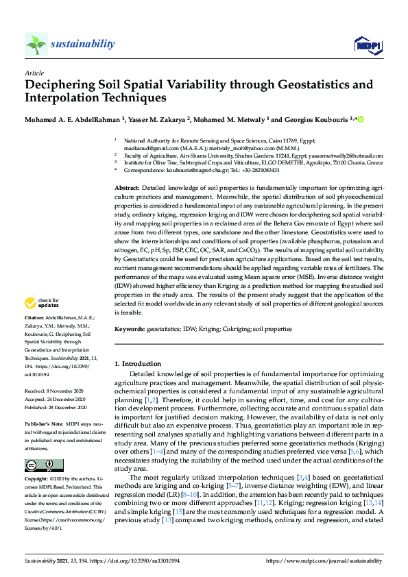 (PDF) Deciphering Soil Spatial Variability through Geostatistics and ... (PDF) Deciphering Soil Spatial Variability through Geostatistics and ...