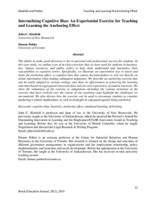 (PDF) Internalizing cognitive bias: An experiential exercise for ...