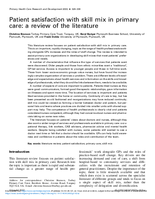 (PDF) Patient Satisfaction with Primary Care Skill Mix