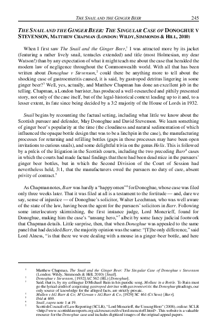 (PDF) The snail and the ginger beer: the singular case of Donoghue v ...