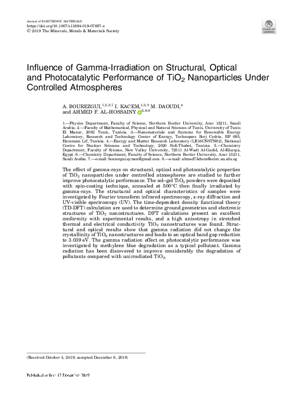 (PDF) Influence of Gamma-Irradiation on Structural, Optical and Photocatalytic Performance of ...