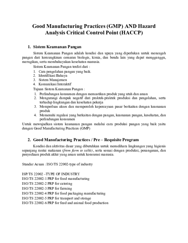(DOC) Good Manufacturing Practices (GMP) AND Hazard Analysis Critical ...