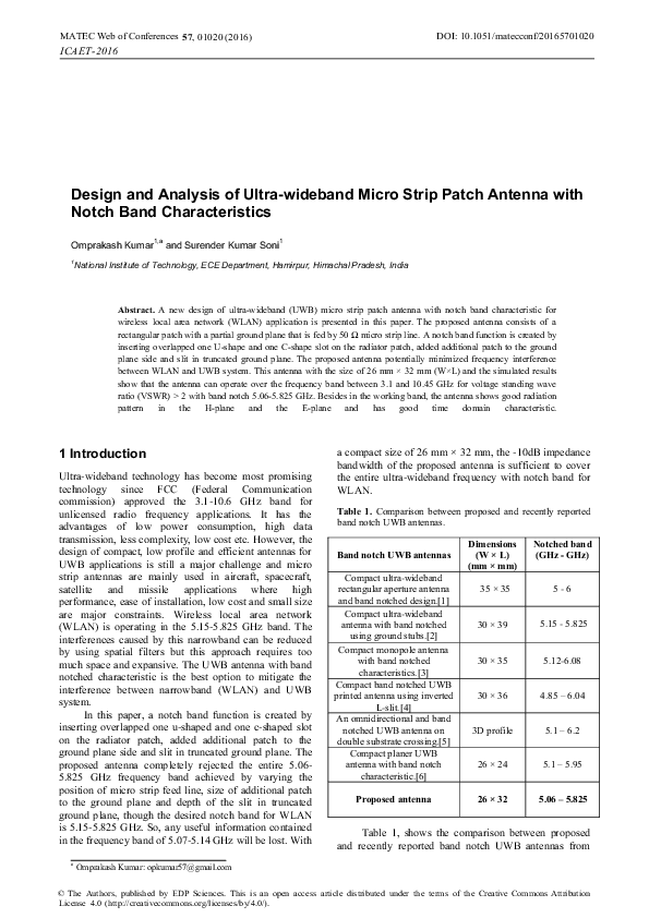 (PDF) Design and Analysis of Ultra-wideband Micro Strip Patch Antenna ...