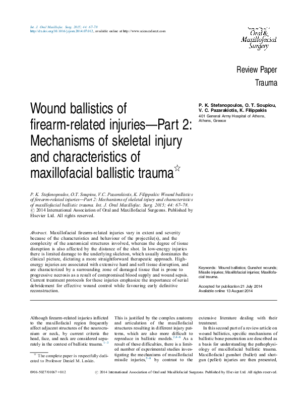 (PDF) Wound ballistics of firearm-related injuries—Part 2: Mechanisms ...