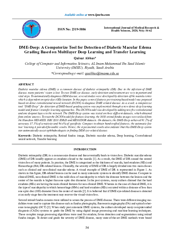 Pdf Dme Deep A Computerize Tool For Detection Of Diabetic Macular Edema Grading Based On