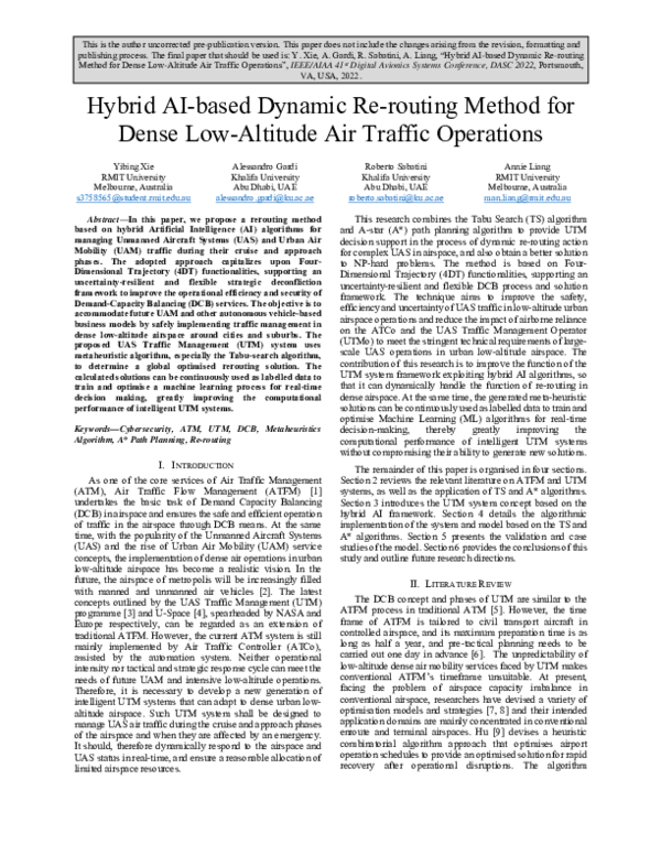 (PDF) Hybrid AI-based Dynamic Re-routing Method for Dense Low-Altitude ...