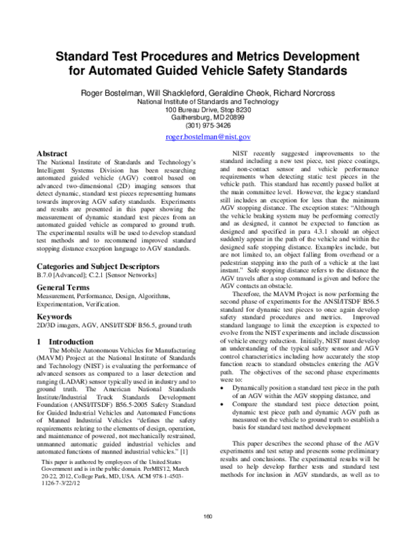 (PDF) Standard test procedures and metrics development for automated ...