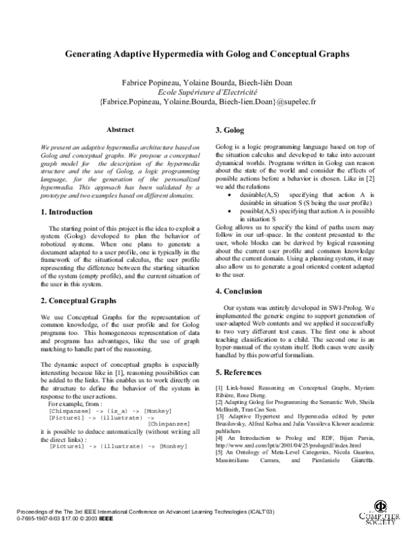 (PDF) Generating adaptive hypermedia with Golog and conceptual graphs