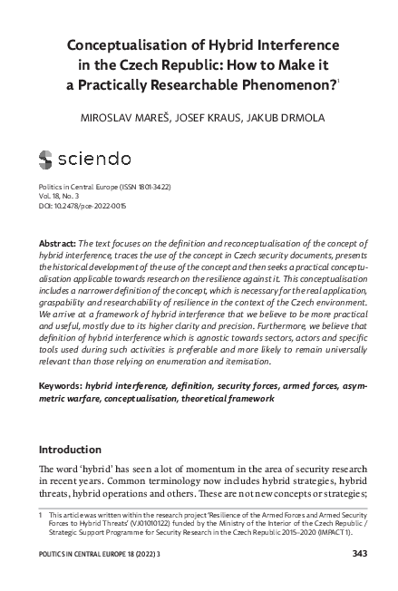 (PDF) Conceptualisation of Hybrid Interference in the Czech Republic: How to Make it a ...
